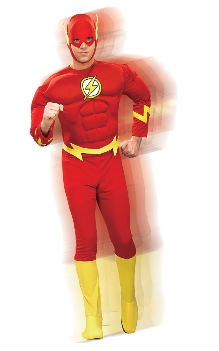 The Flash Deluxe Musclechest Super Hero Mens Fancy Dress Costume