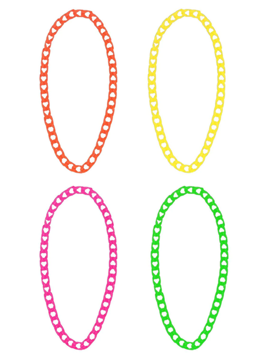 80s Neon Chain Necklace 4PK Fancy Dress Costume